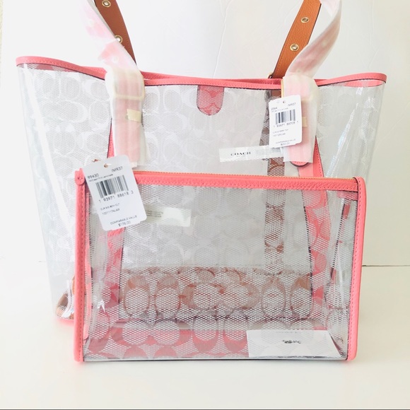 Coach | Bags | Coach Pool Beach Tote Clutch Clear Vinyl Purse Set ...